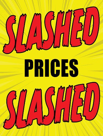 Vinyl Window Sign: Slashed Prices (Yellow) – Inform Promotions